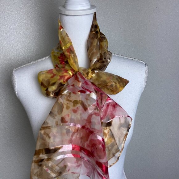 Accessories | Vintage Scarf Roses Animal Print Gold | Poshmark